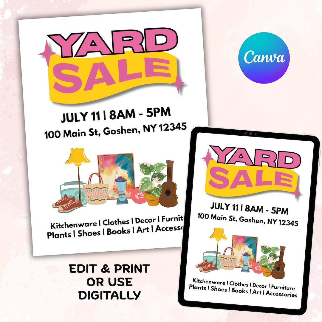 Editable Yard Sale Flyer Template, Neighborhood Sale, Community Yard ...
