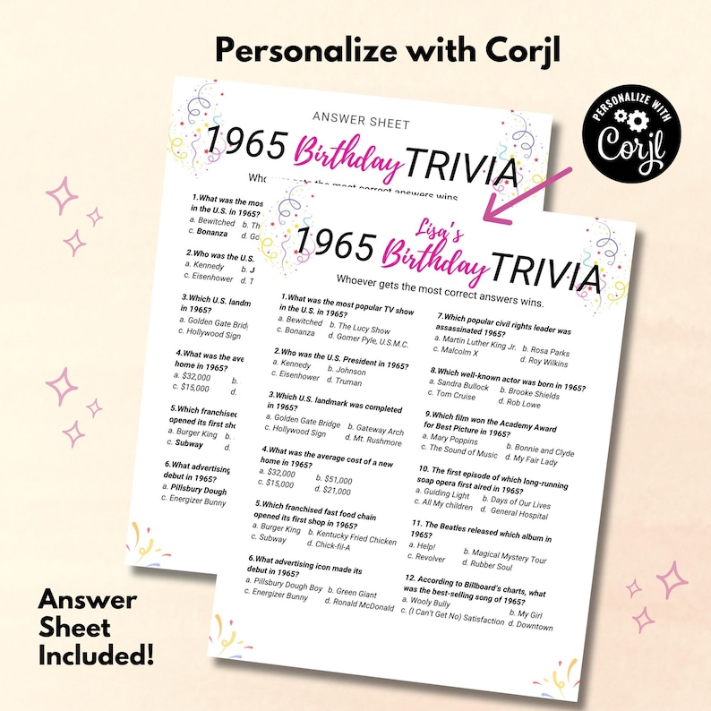 Editable 1965 Trivia Game, Adult Games, Year You Were Born, Birthday ...