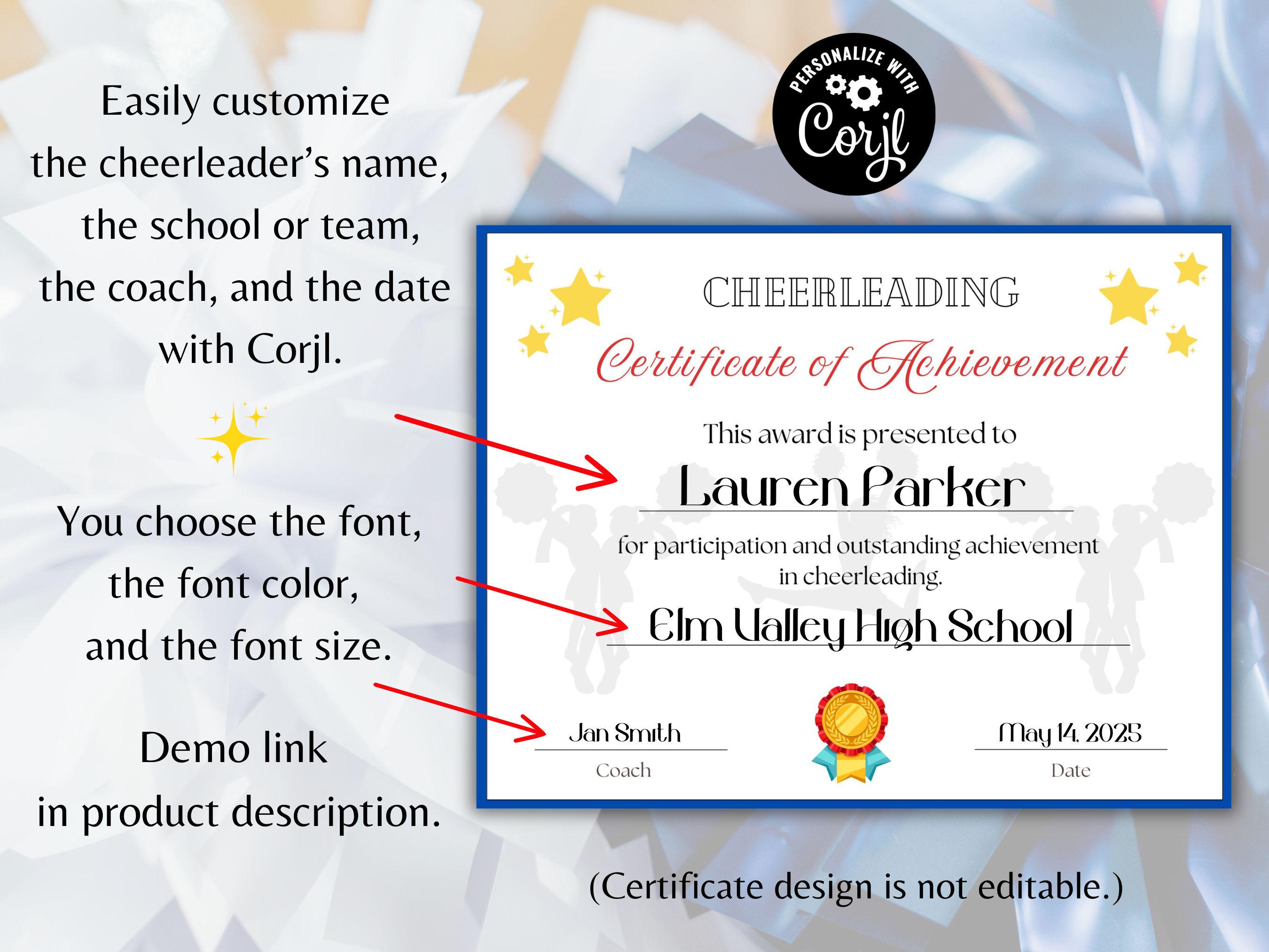 Editable Cheerleader Award Certificate, Cheerleading Award, Printable ...