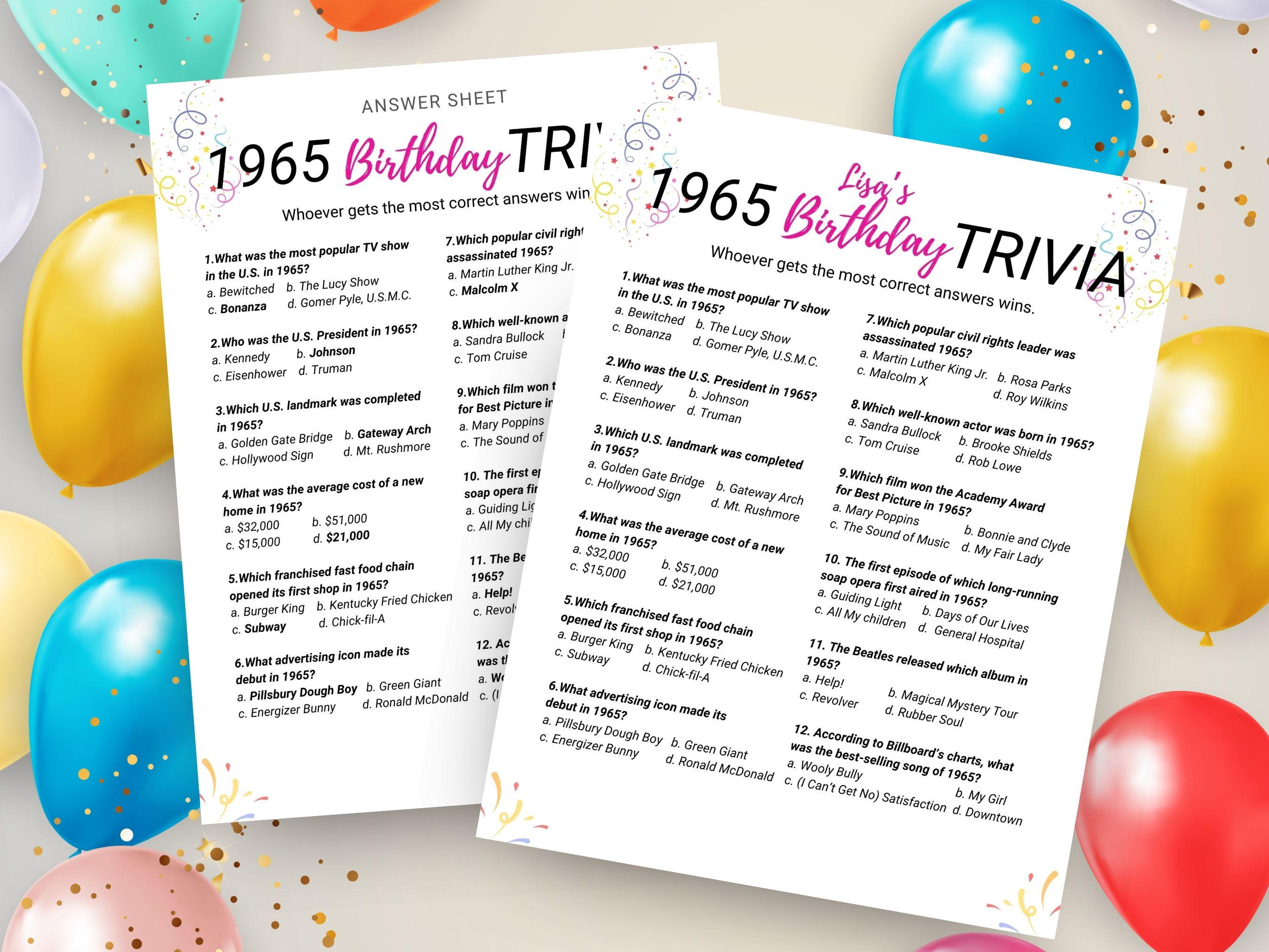 Editable 1965 Trivia Game, Adult Games, Year You Were Born, Birthday ...