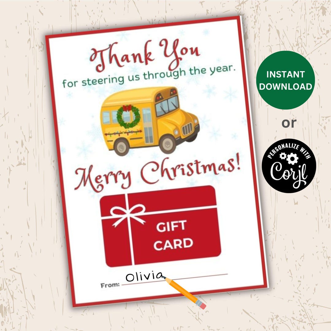 Editable Christmas Bus Driver Gift Card Holder, School Bus Driver, Bus ...