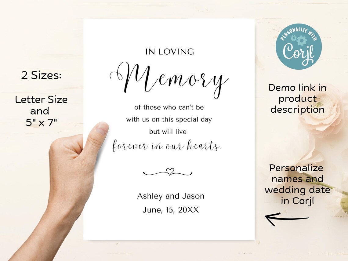 Editable Wedding Memory Table Sign, Memorial Table Sign, Wedding Loving ...