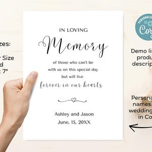 Editable Wedding Memory Table Sign, Memorial Table Sign, Wedding Loving ...