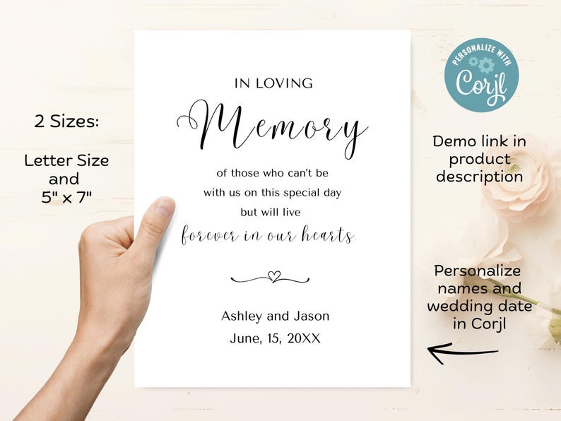 Editable Wedding Memory Table Sign, Memorial Table Sign, Wedding Loving ...