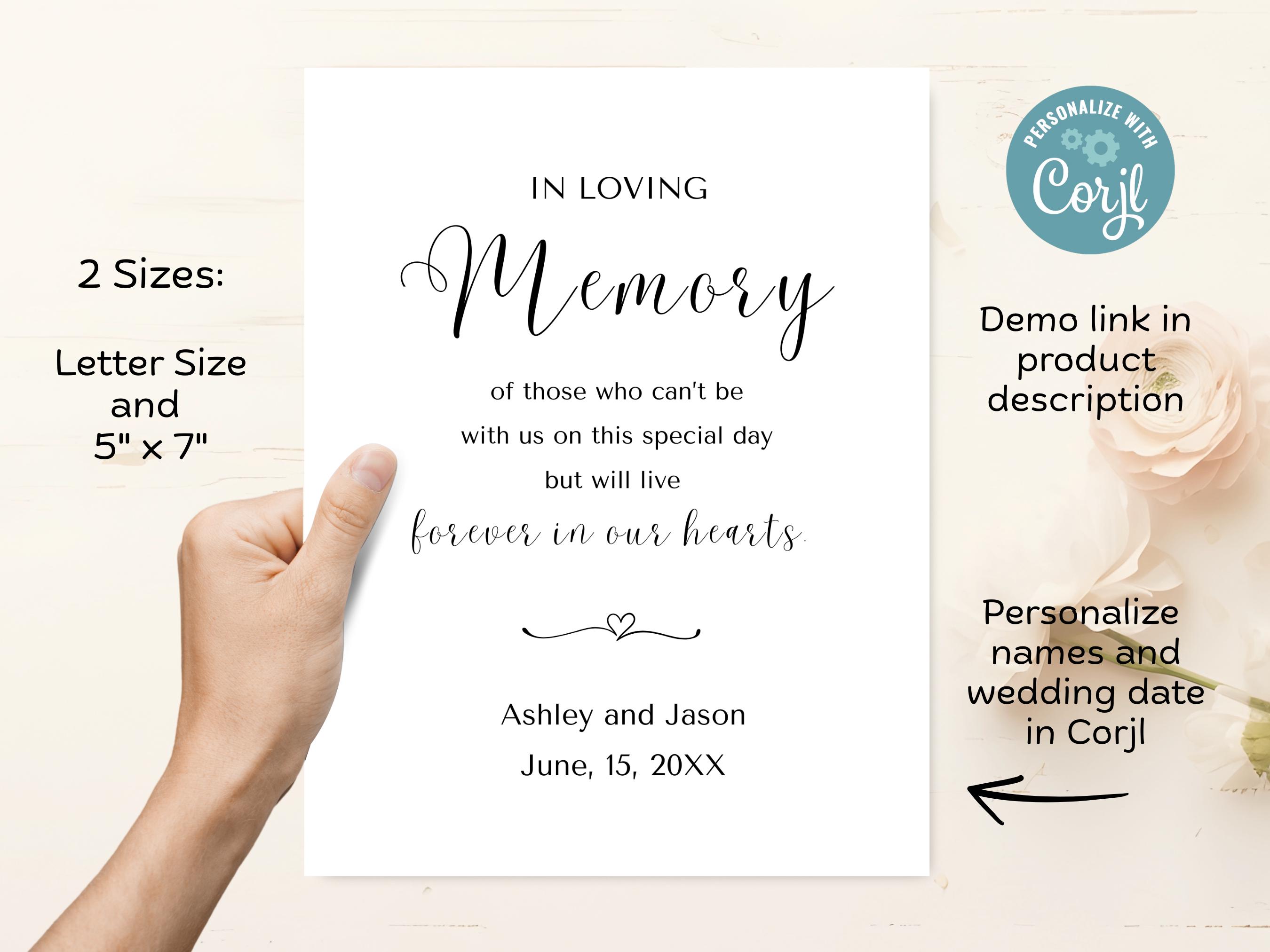 Editable Wedding Memory Table Sign, Memorial Table Sign, Wedding Loving ...
