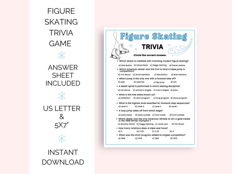 Figure Skating Trivia Game, Ice Skating, Winter Trivia Game, Ice ...