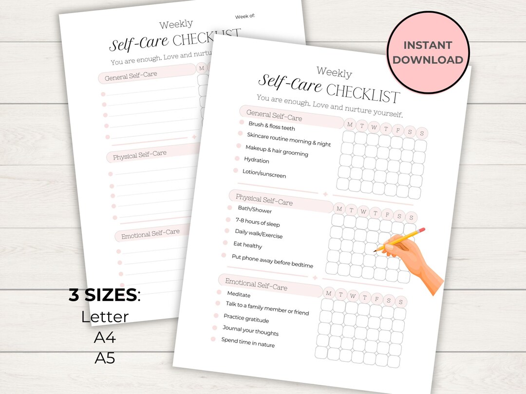 Self-care Checklist, Printable Checklist, Weekly Checklist, Self-care ...