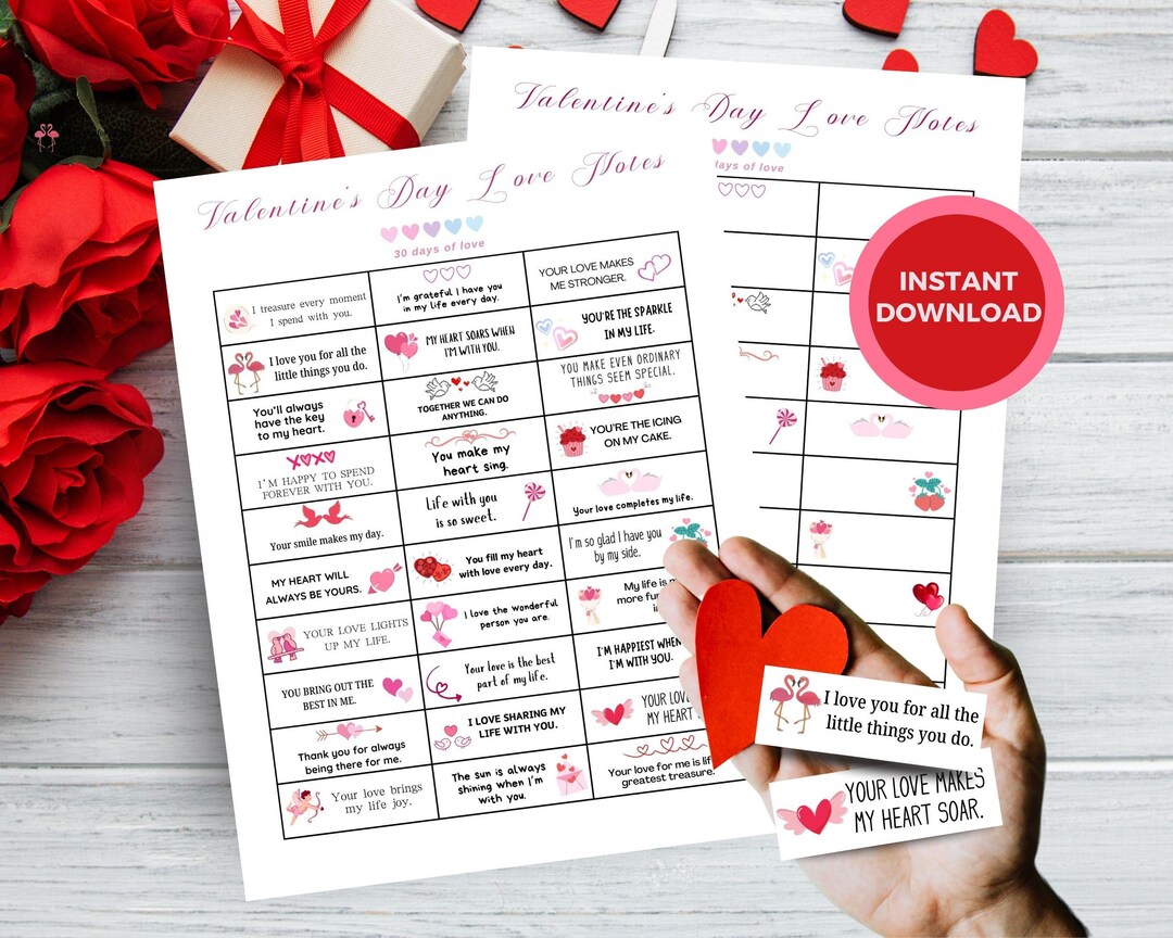Printable Love Notes, Lunch Box Notes, 1 Year Anniversary, Romantic ...