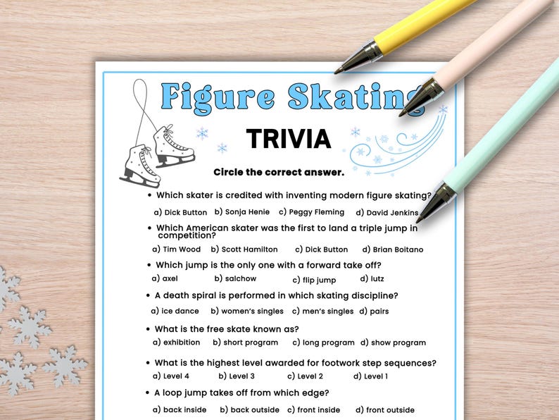 Figure Skating Trivia Game, Ice Skating, Winter Trivia Game, Ice ...