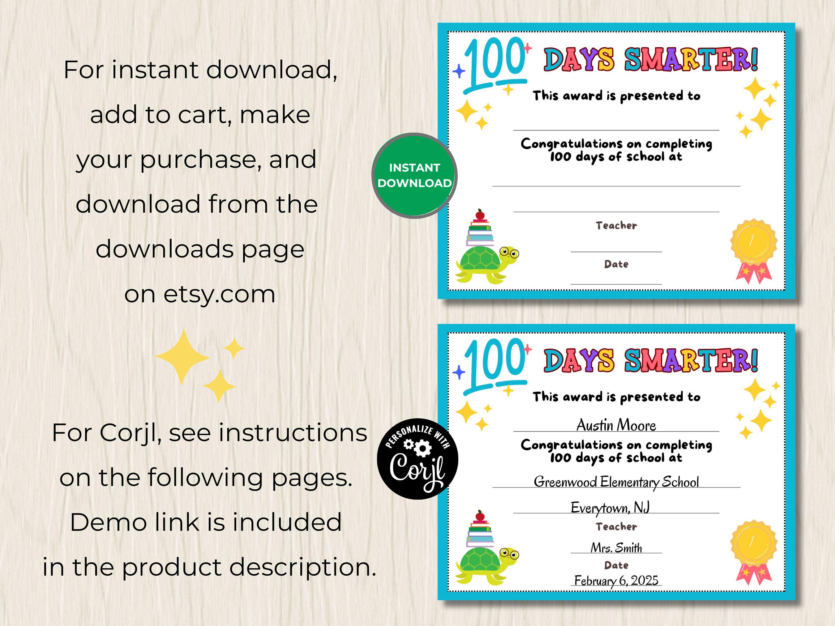 Editable 100 Days of School Certificate, 100 Days Brighter, Kids ...