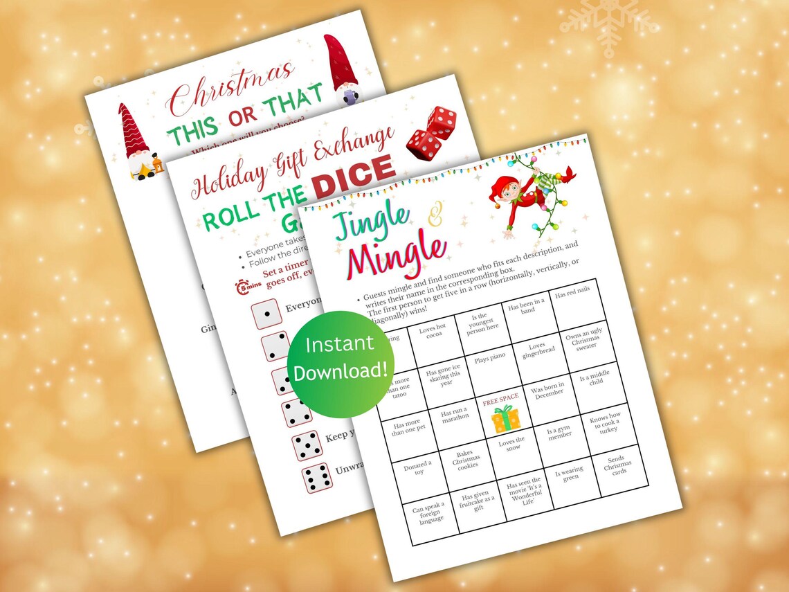 Christmas Games Bundle, Gift Exchange Game, Mingle Bingo, Fun Christmas ...