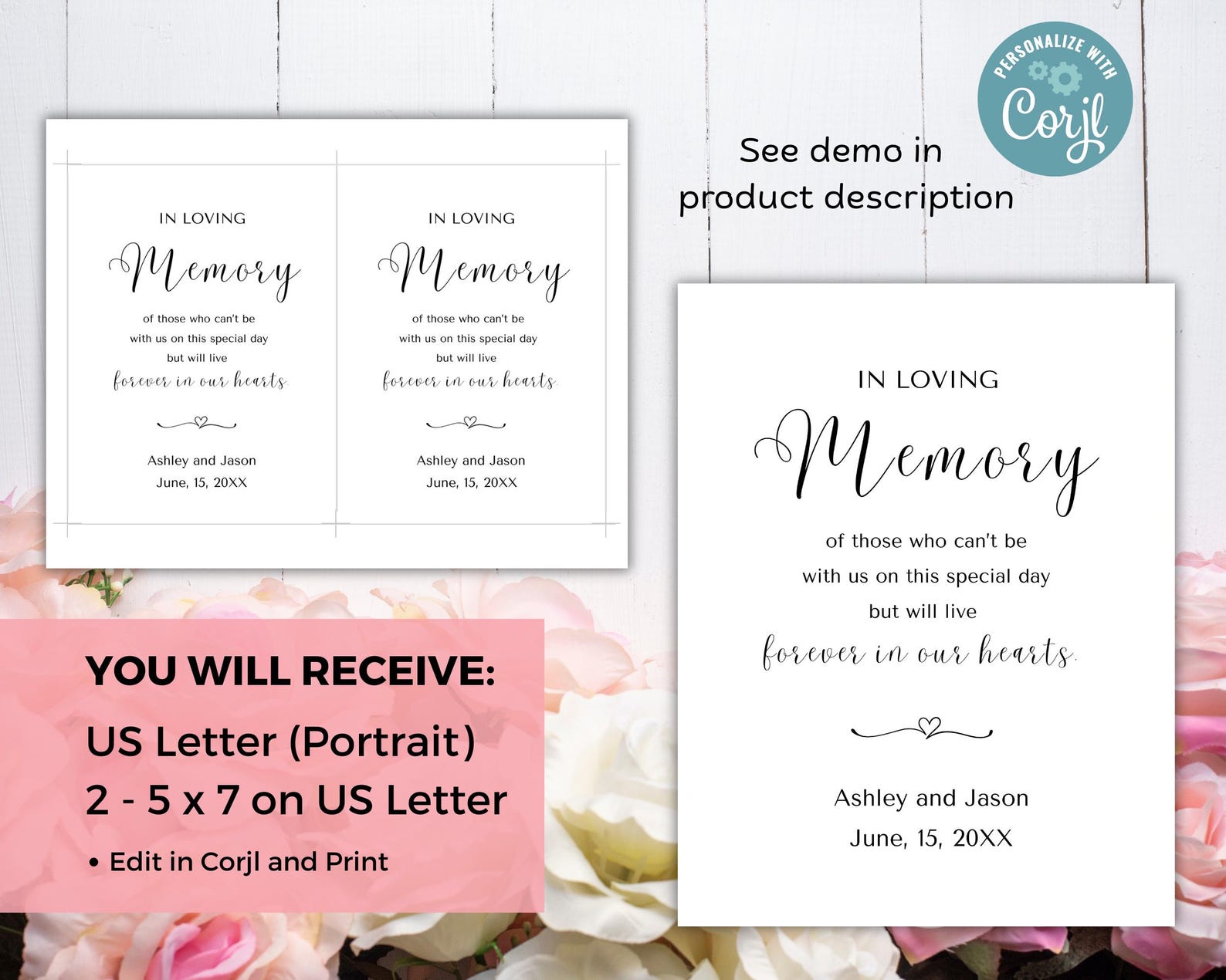 Editable Wedding Memory Table Sign, Memorial Table Sign, Wedding Loving ...