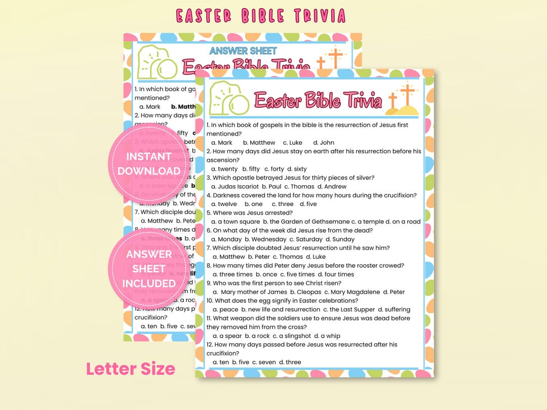 Easter Bible Trivia Game, Holy Week Printable, Church Games, Seniors ...