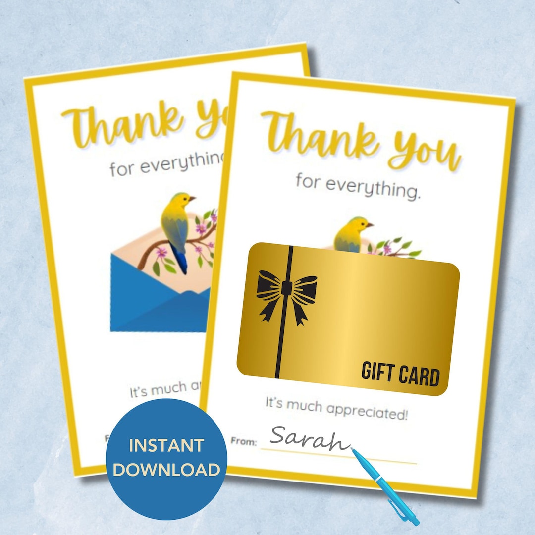 Thank You Gift Card Holder Printable, Printable Gift, Thank You Card ...
