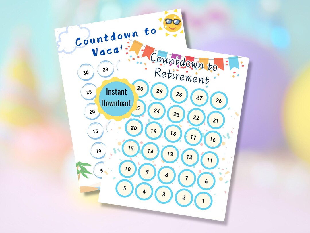 Retirement Countdown Calendar & Vacation Countdown Calendar Letter Size ...