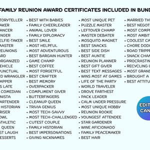 Editable Family Reunion Award Certificates, Reunion Games, Family ...