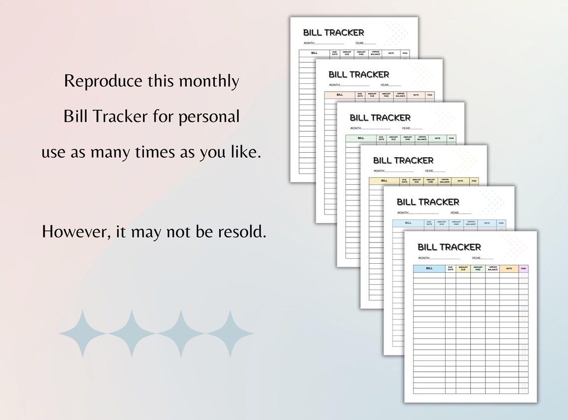 Monthly Bill Tracker, Expense Tracker, Bill Payment Tracker, Bill ...