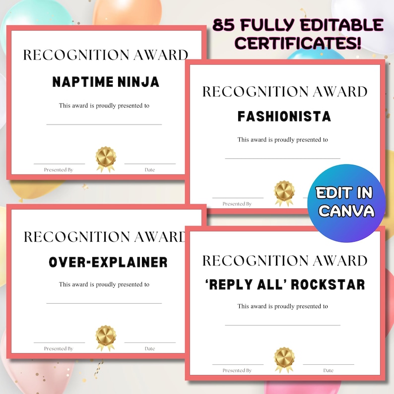 Editable Funny Employee Award Certificates, Certificate Bundle, Staff ...