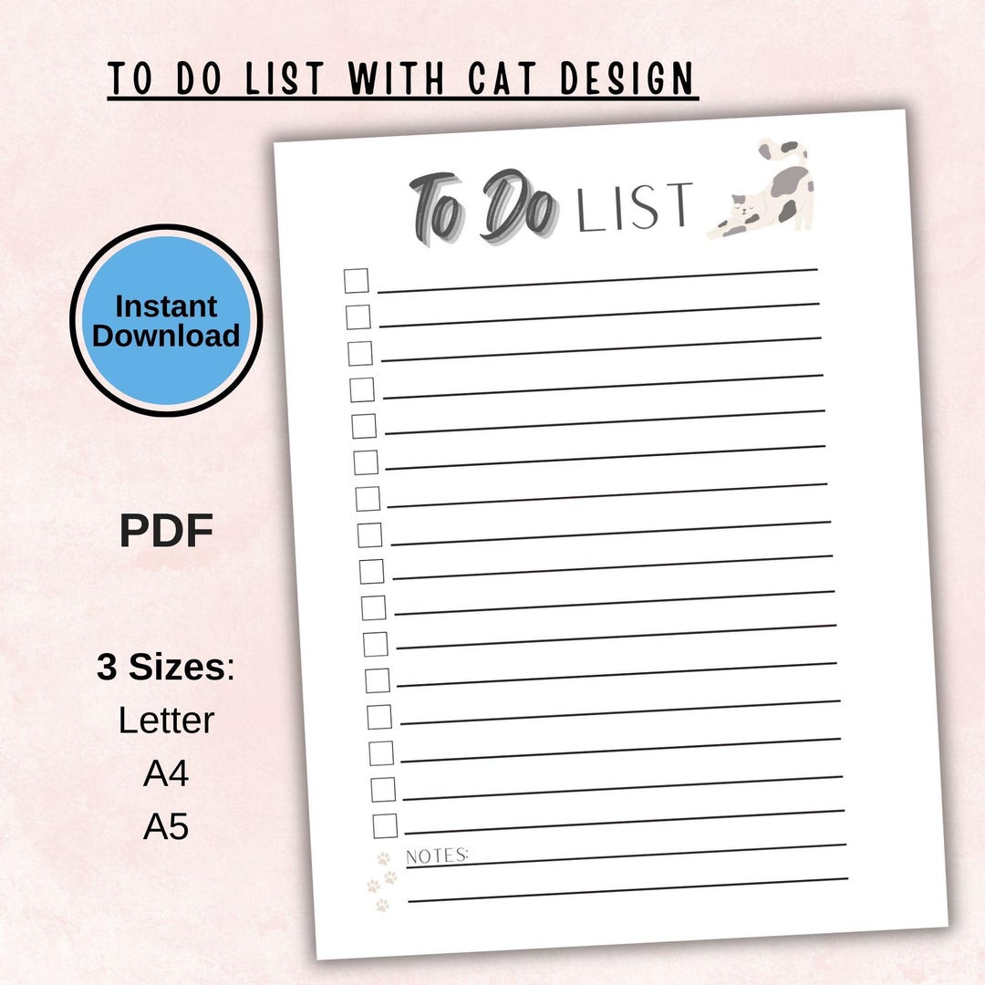To Do List Printable Cat, Daily Routine, Productivity Tool, Digital ...