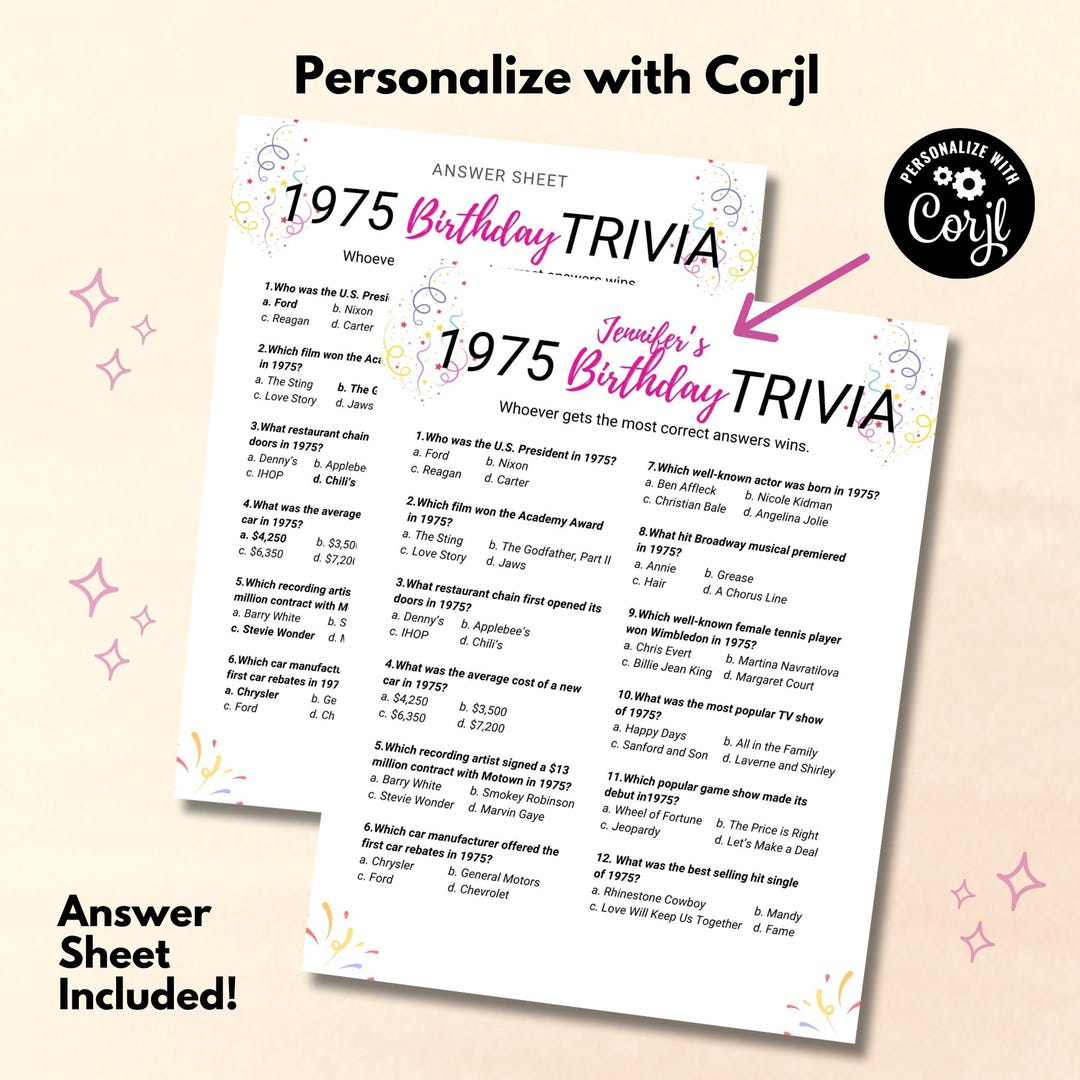Editable 1975 Trivia Game, Adult Games, Year You Were Born, Birthday ...