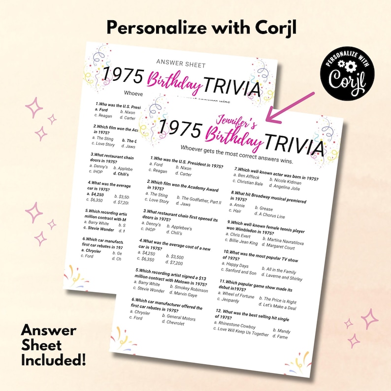 Editable 1975 Trivia Game, Adult Games, Year You Were Born, Birthday ...