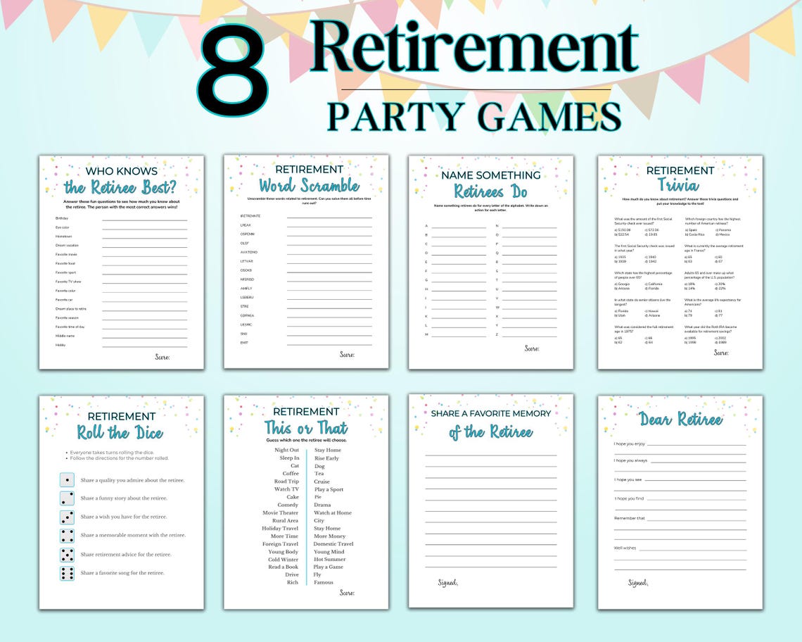 Retiree Games Bundle, Retiree Party Games, Adult Party Games ...