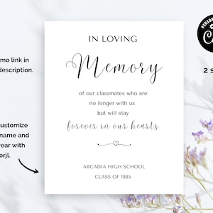 Editable Class Reunion Memorial Sign, Memory Table Sign, in Loving ...