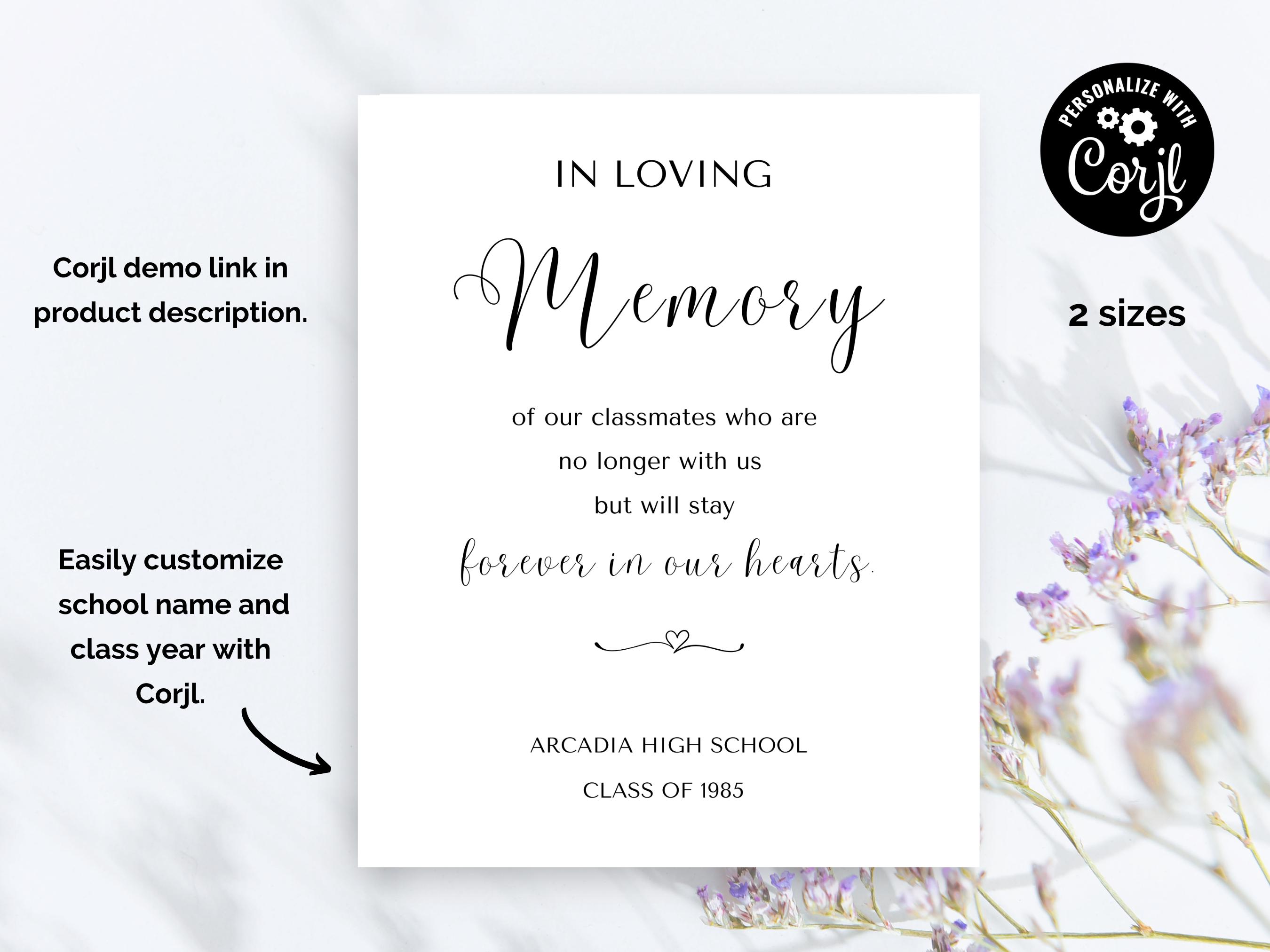 Editable Class Reunion Memorial Sign, Memory Table Sign, in Loving ...