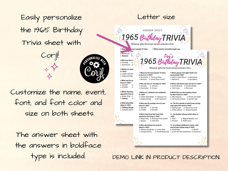 Editable 1965 Trivia Game, Adult Games, Year You Were Born, Birthday ...