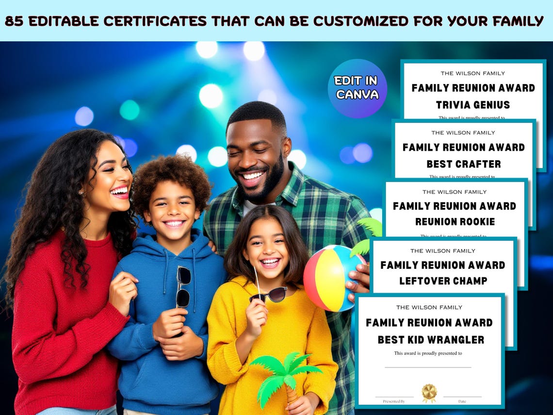 Editable Family Reunion Award Certificates, Reunion Games, Family ...