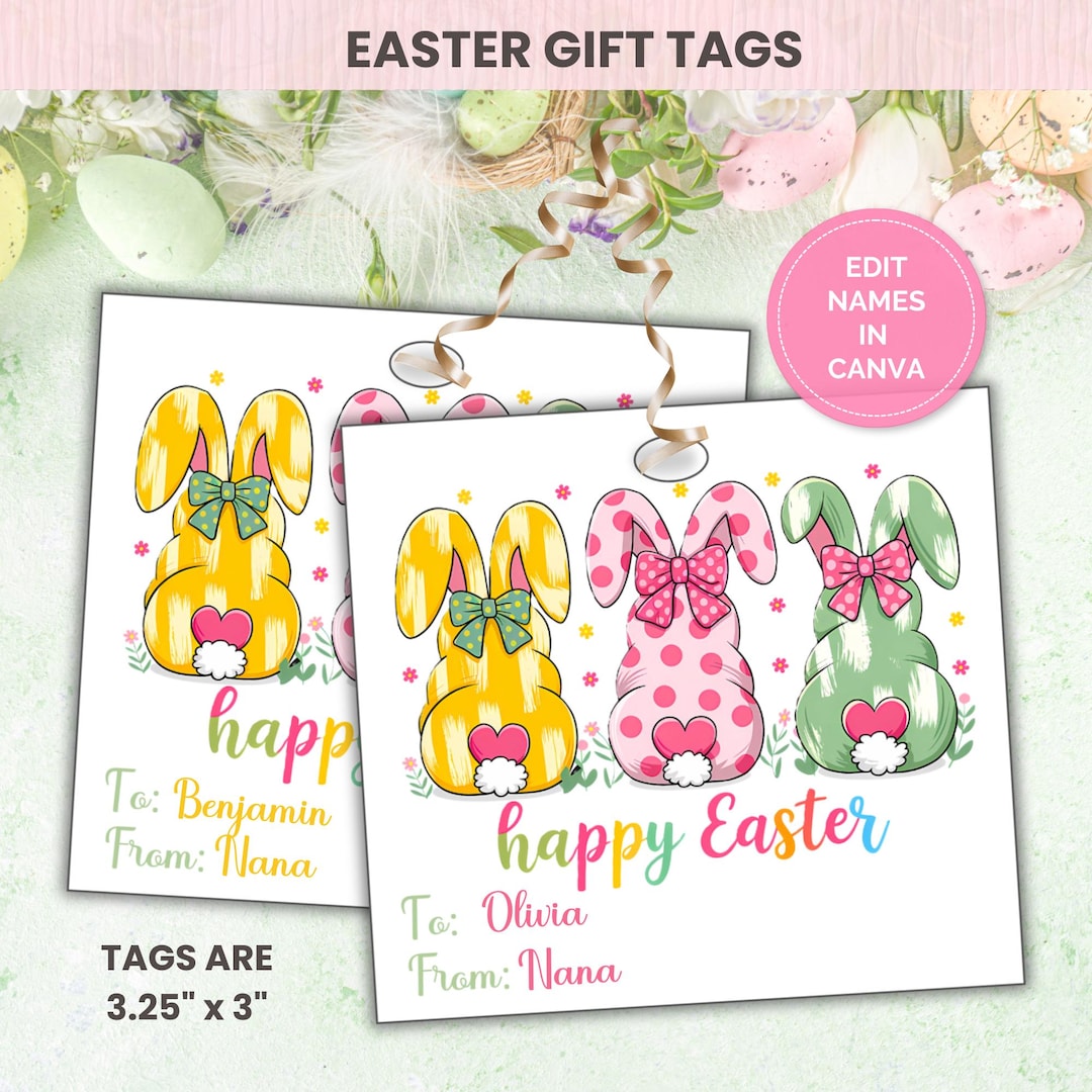 Editable Easter Gift Tags, Basket Name Tag, Easter Printables, Happy ...