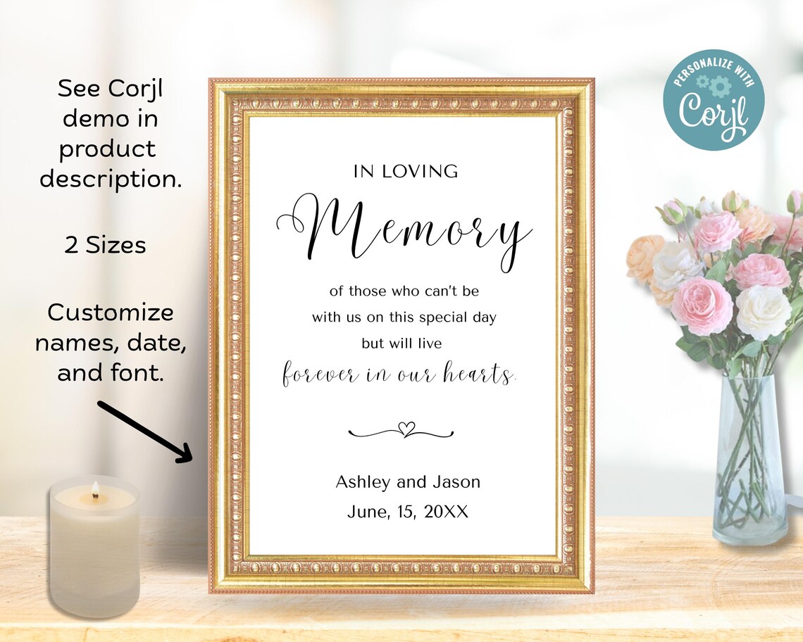 Editable Wedding Memory Table Sign, Memorial Table Sign, Wedding Loving ...