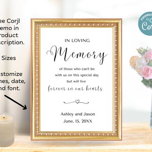 Editable Wedding Memory Table Sign, Memorial Table Sign, Wedding Loving ...