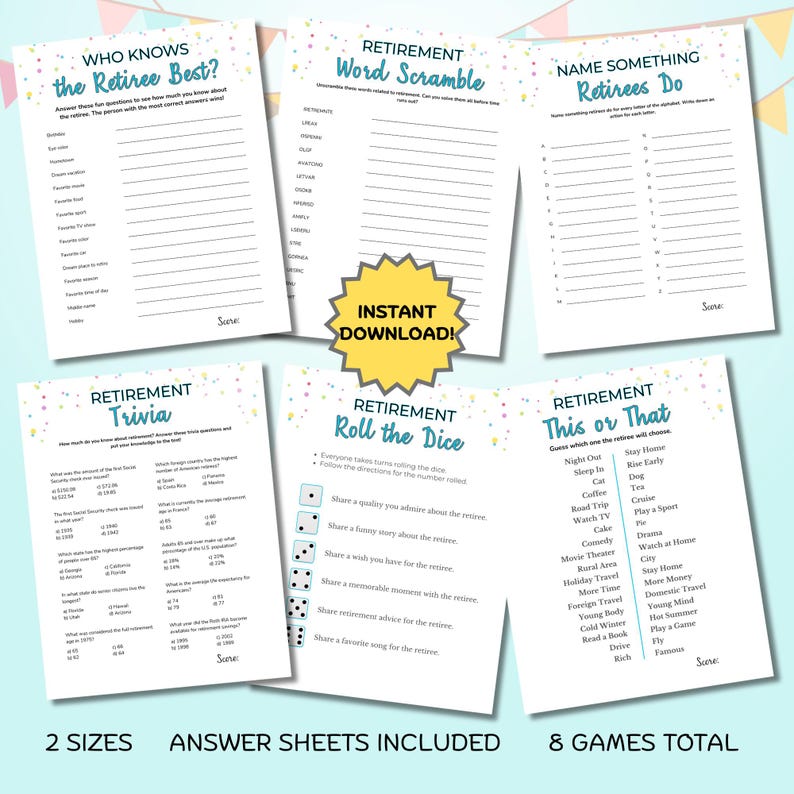Retiree Games Bundle, Retiree Party Games, Adult Party Games ...
