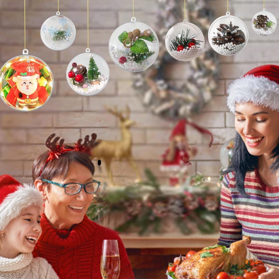 48 PCS Clear Acrylic Ball Ornaments, Plastic Christmas Fillable ...