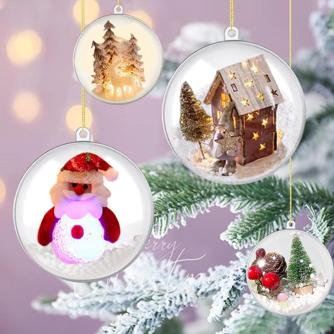 48 PCS Clear Acrylic Ball Ornaments, Plastic Christmas Fillable ...