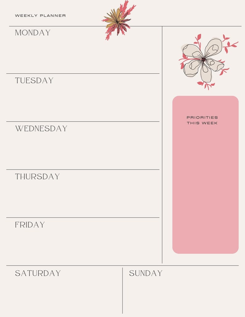 Printable Weekly Planner Digital Planner - Etsy