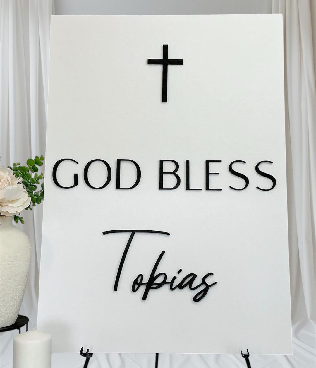 God Bless Name Sign With Cross 3dprinted Letters for Baptism ...