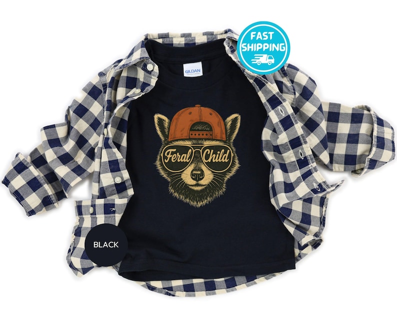Feral Child Shirt, Funny Racoon Tee, Animal Boy Girl Shirt, Sarcastic ...