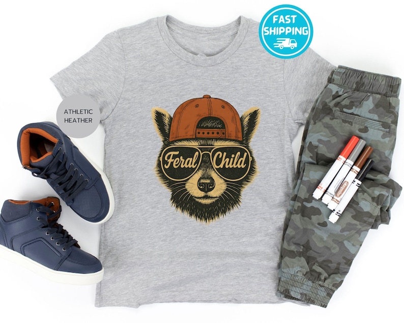 Feral Child Shirt, Funny Racoon Tee, Animal Boy Girl Shirt, Sarcastic ...