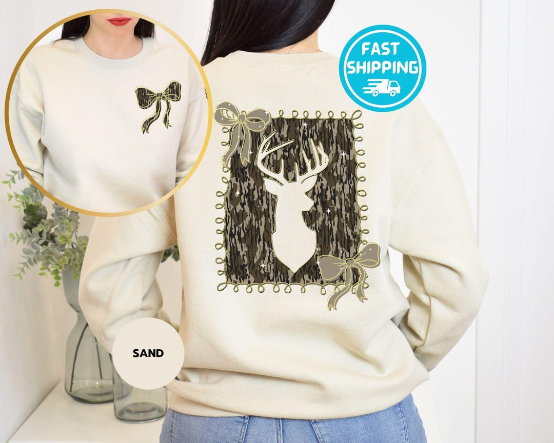 Hunting Sweatshirt, Deer Camo Coquette Sweater, Preppy Camo Bow Hoodie ...