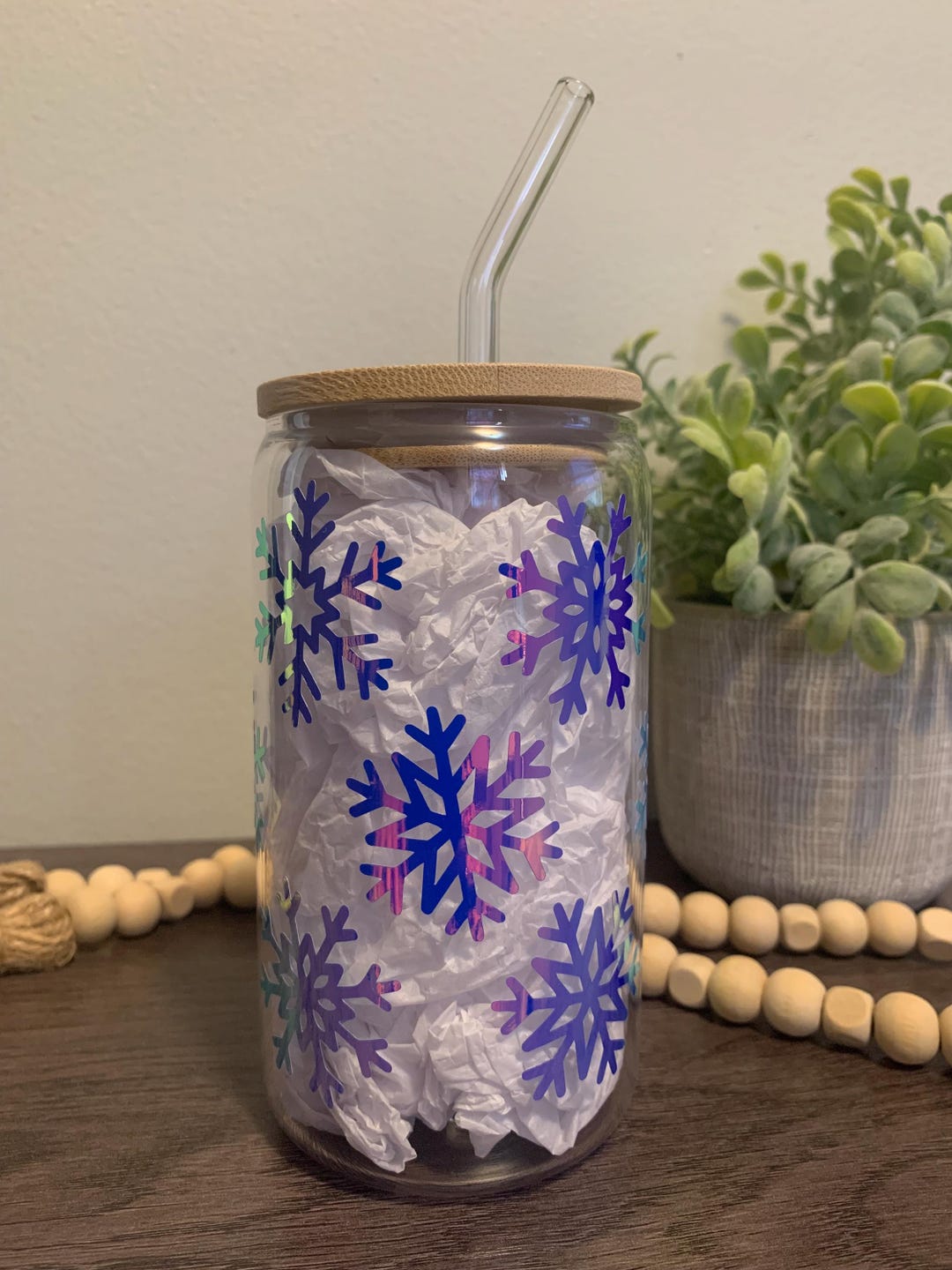 Snowflake, Iced Coffee Cup, Beer Can Glass, With Lid and Straw, Gifts ...