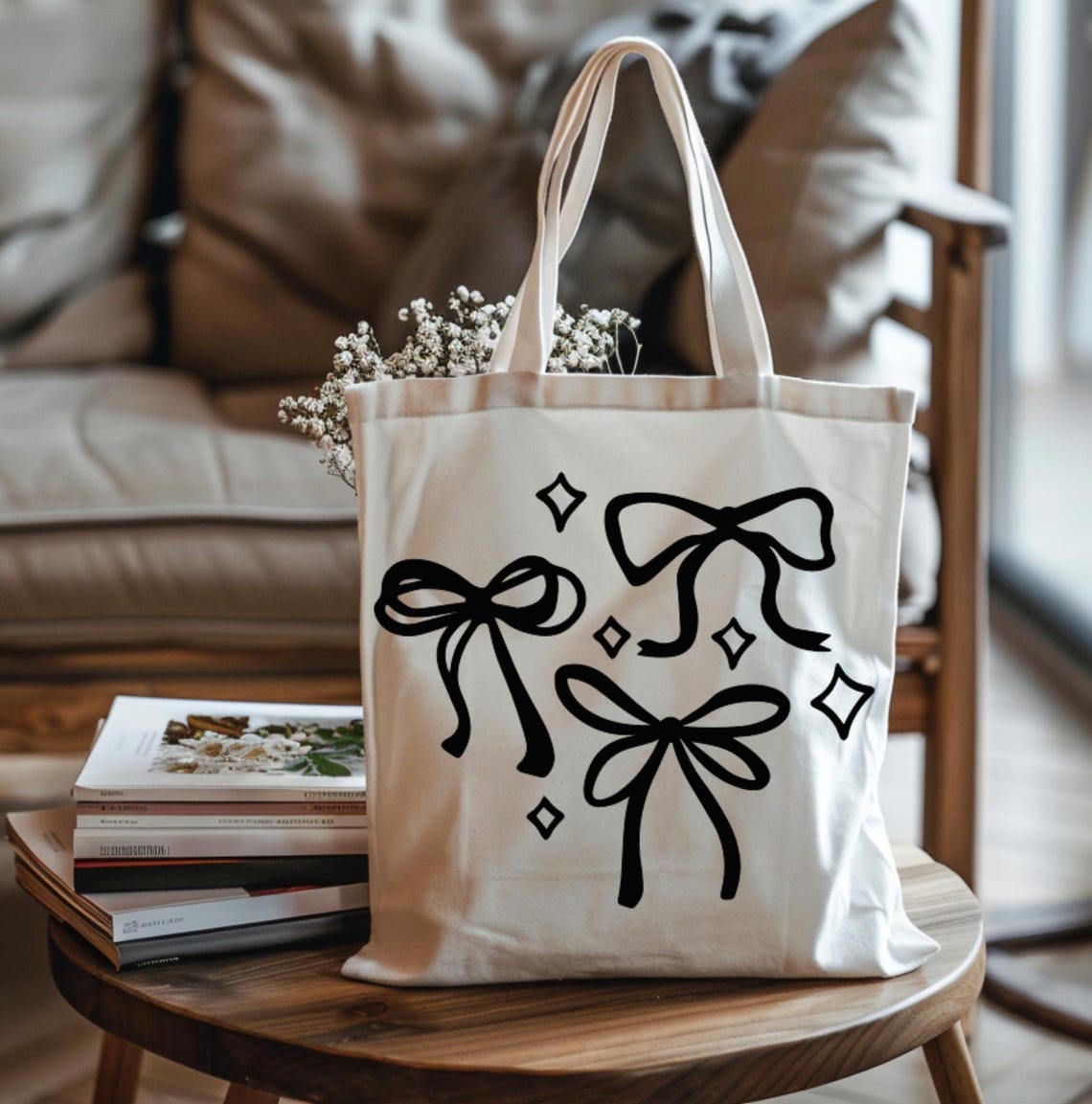 Bows, Canvas Tote Bag, Shopping Bag, Gift for Women, Library Bag - Etsy