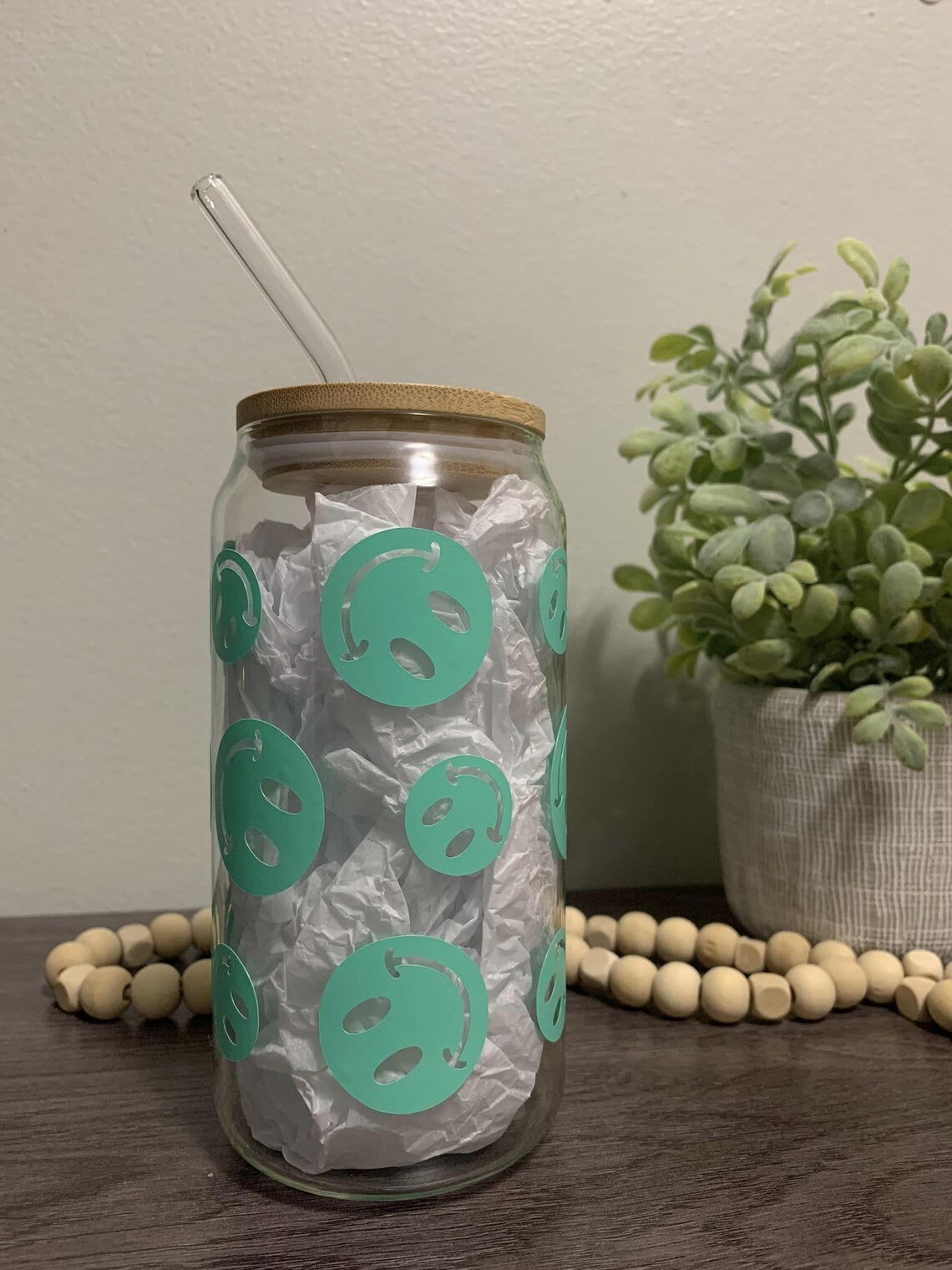 Smiley Face, Iced Coffee Cup, Beer Can Glass, With Lid and Straw, Gifts ...