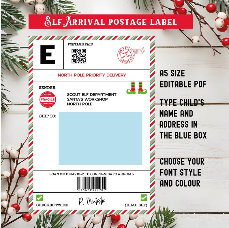 Editable Printable Elf A5 Postage Label - Etsy UK