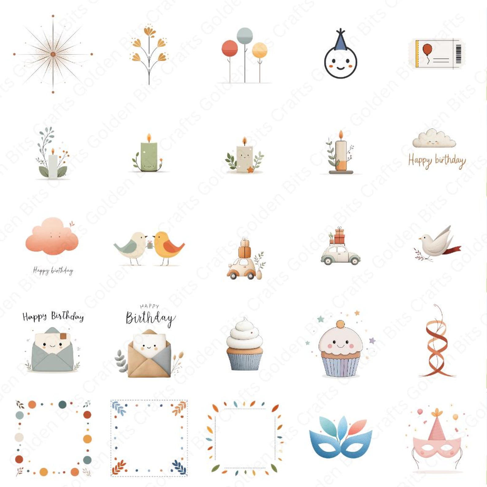 Cute Pastel Birthday Clipart Bundle | Party PNG Elements (250) - Etsy