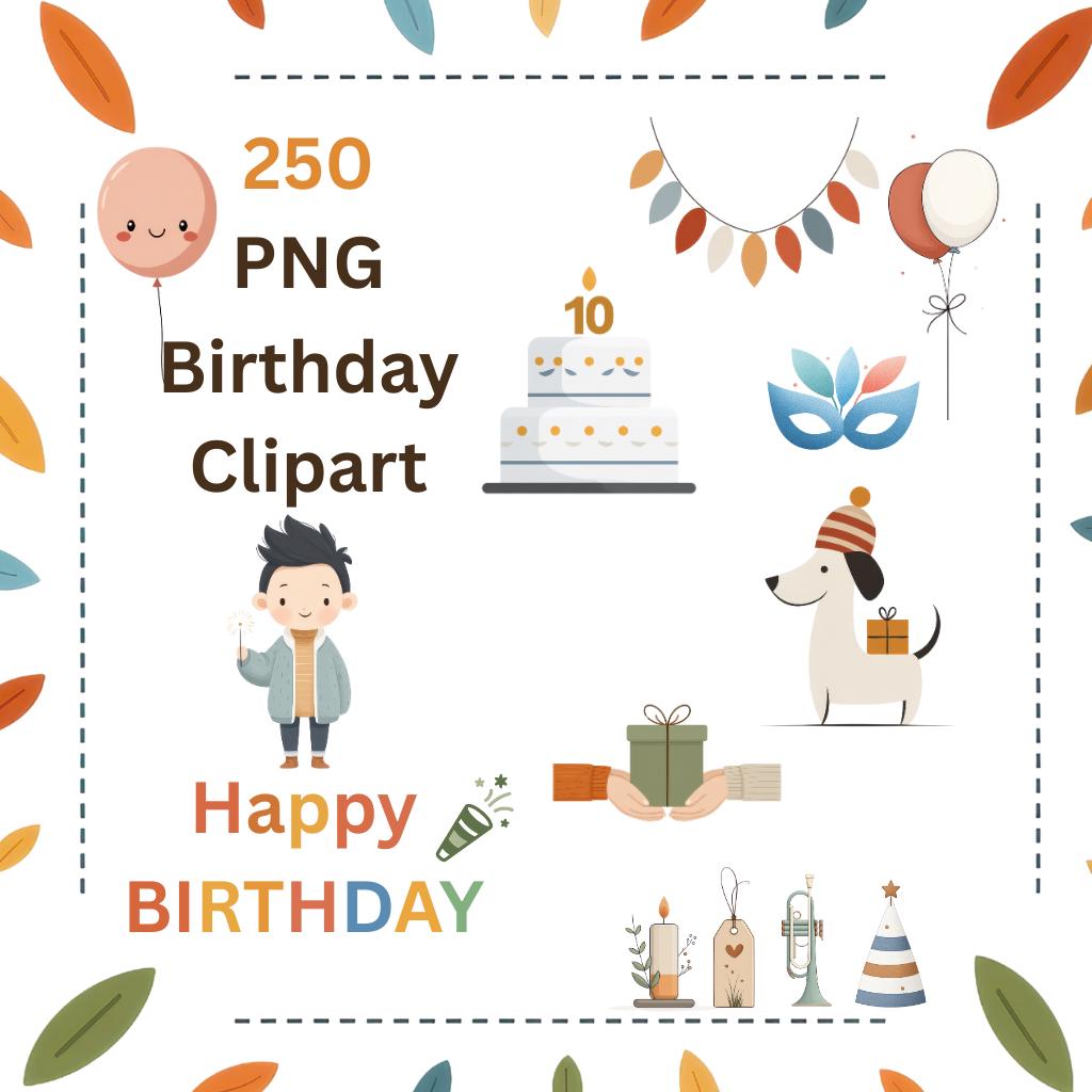 Cute Pastel Birthday Clipart Bundle | Party PNG Elements (250) - Etsy