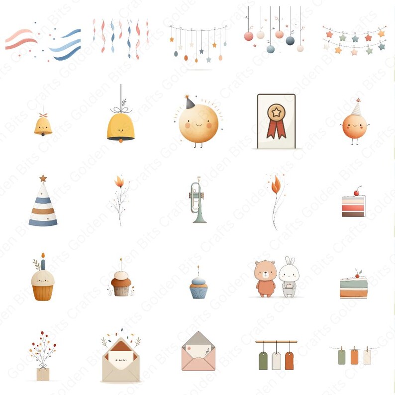 Cute Pastel Birthday Clipart Bundle | Party PNG Elements (250) - Etsy