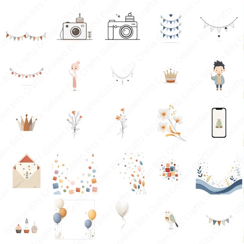 Cute Pastel Birthday Clipart Bundle | Party PNG Elements (250) - Etsy