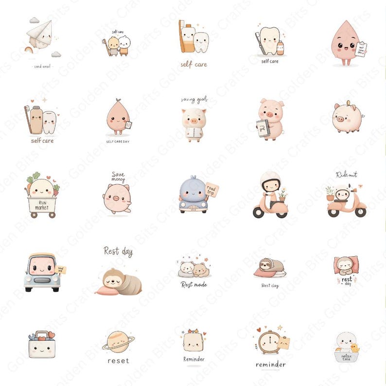 250 Kawaii Pastel Planner Icons | Cute Clipart PNG (digital Download ...